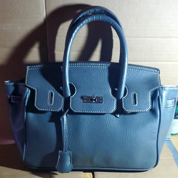 Wirkin | Bags | Chic Blue Gray Leather Satchel | Poshmark